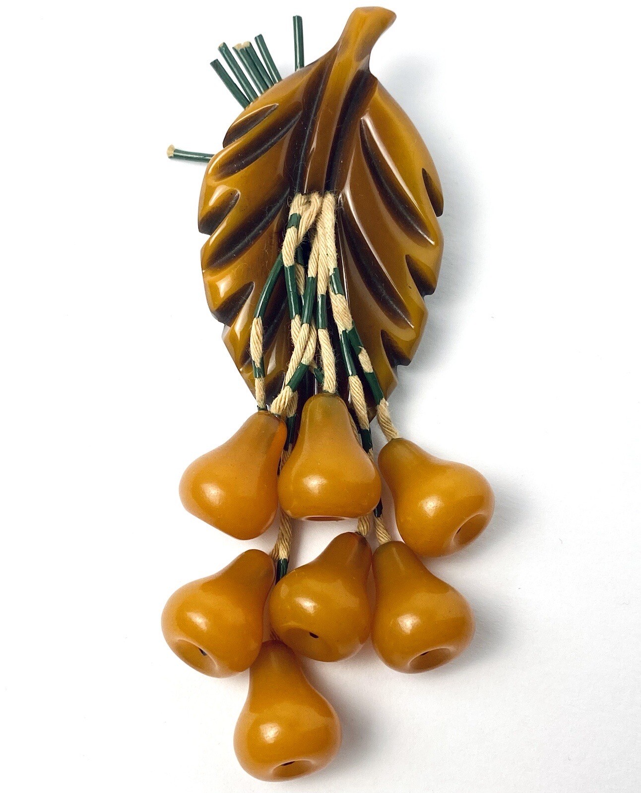 Vintage Bakelite Pear Dangle Leaf Brooch Pin 1940s Wax String Banana ...