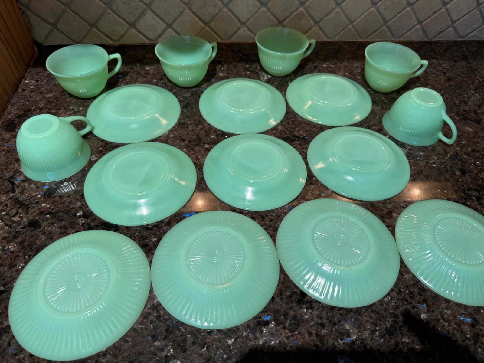 JADEITE JANE RAY 6 Cups, 6 Saucers , 4 added saucers | eBay