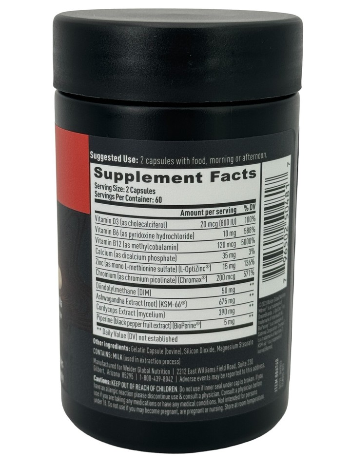 Weider Prime Testosterone Support with Ashwagandha 120 Capsules ...