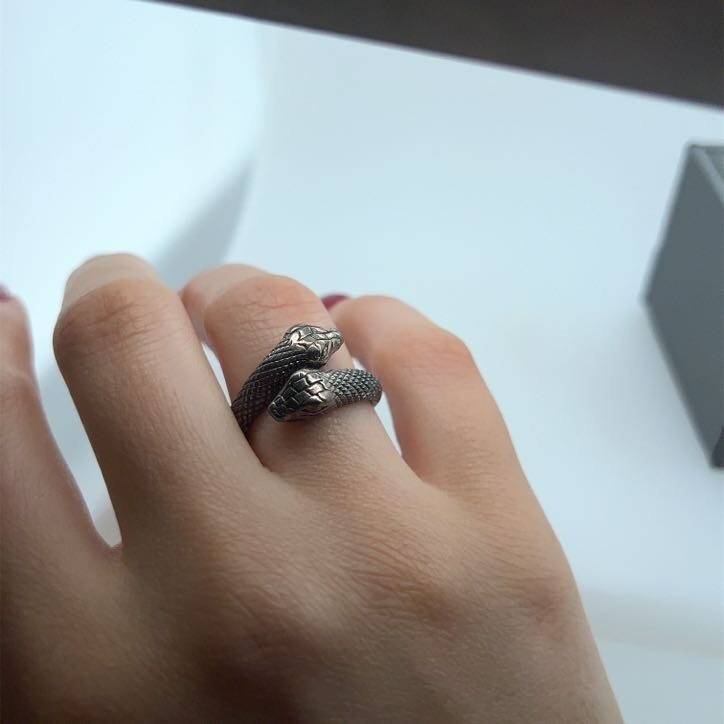Two Headed Snake Wrap Ring Sterling Silver 925 Size 6… - Gem