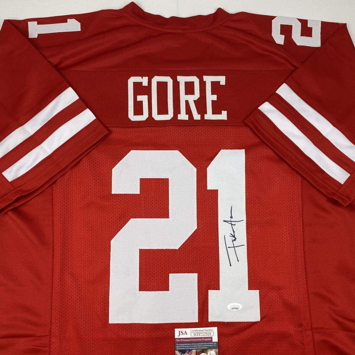Autographed/Signed FRANK GORE San Francisco Red Football Jersey JSA COA ...