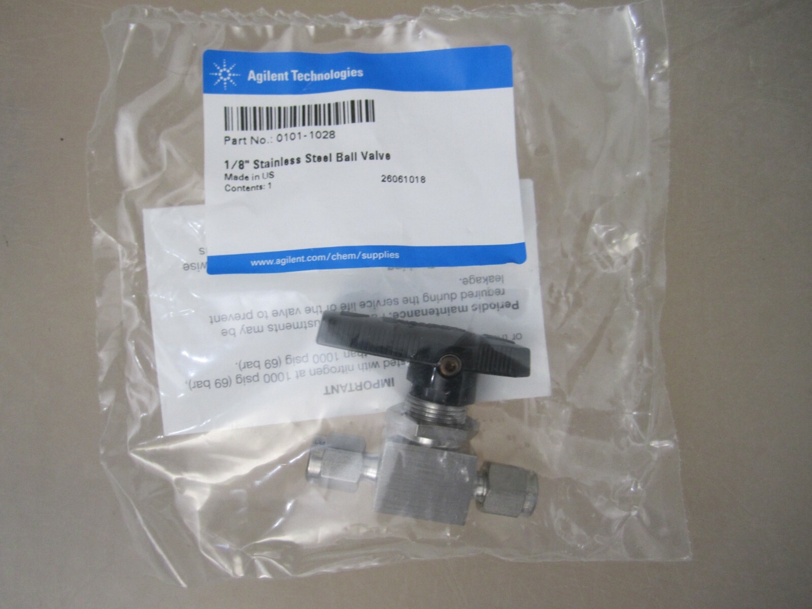 Agilent 0101-1028 1/8" Ball Valve SS #W3141 for sale online | eBay