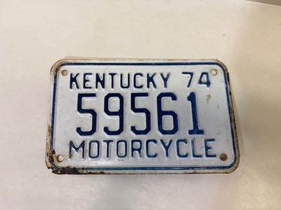 Vintage 1974 Kentucky Motorcycle License Plate 59561 White & Blue Metal ...