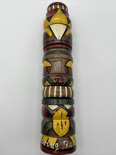 Vtg Tiki Totem Wooden Coin Bank Cork Stopper Handpainted Coin Slot In ...