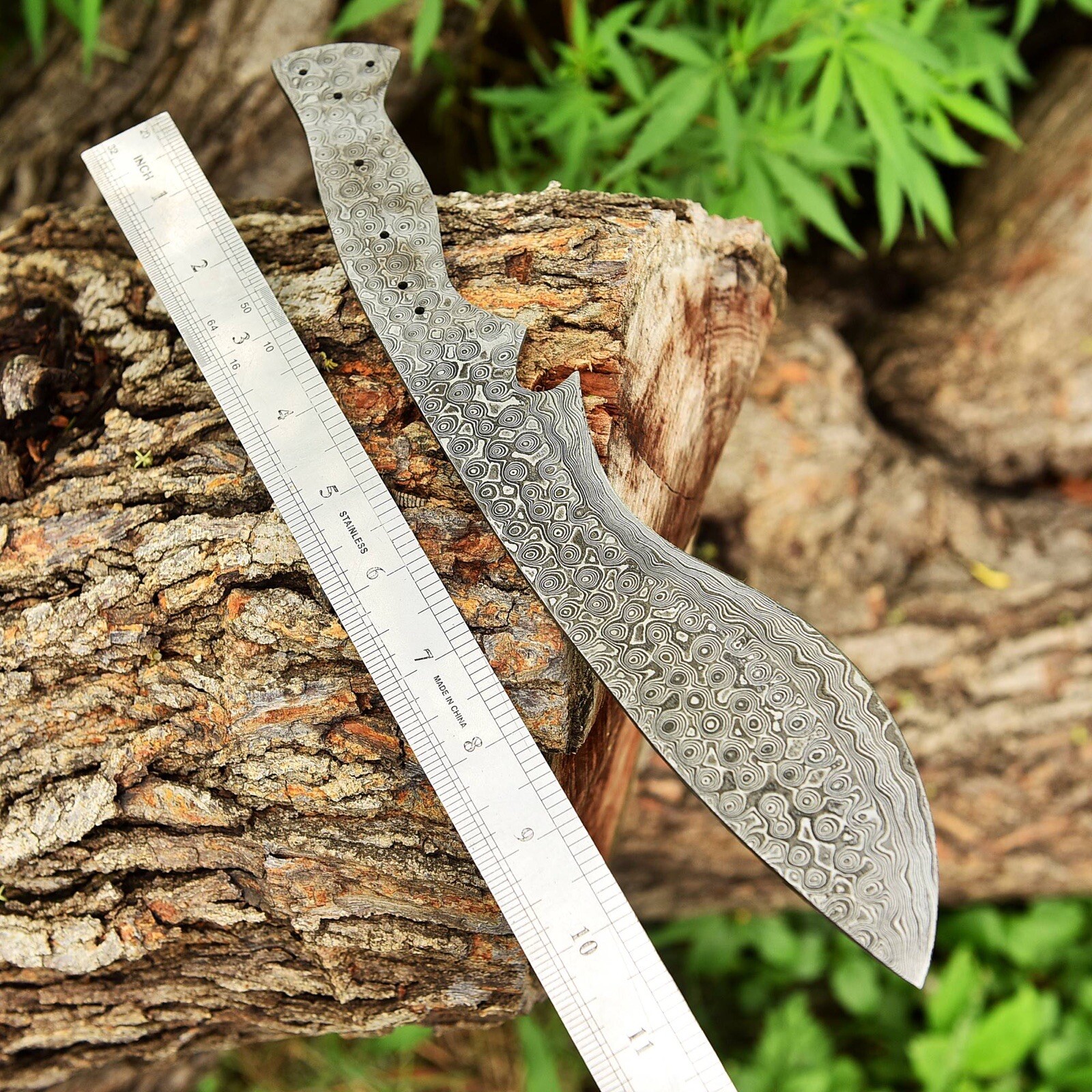 FULL TANG DAMASCUS STEEL HUNTING TRACKER SURVIVAL KUKRI BLANK BLADE ...