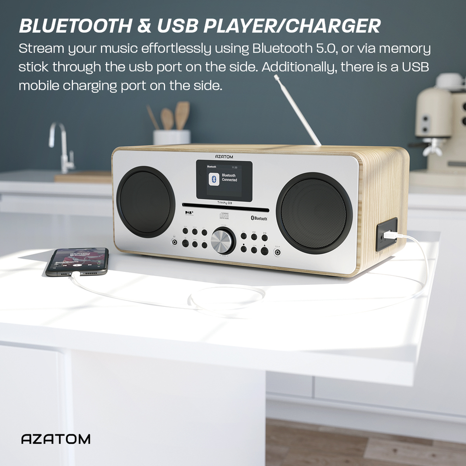 DAB+ DAB CD FM Radio Speaker Alarm Clock Bluetooth charger AZATOM ...
