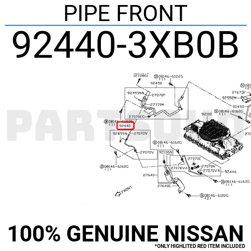 924403XB0B Genuine Nissan PIPE FRONT 92440-3XB0B | eBay