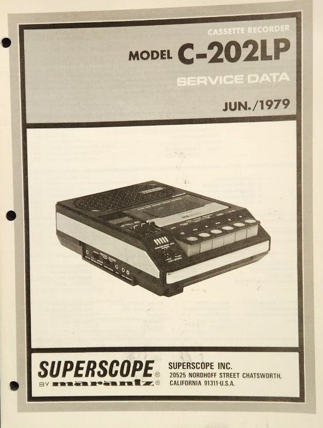 Superscope C-202LP Portable Cassette Recorder Service Manual - Original ...