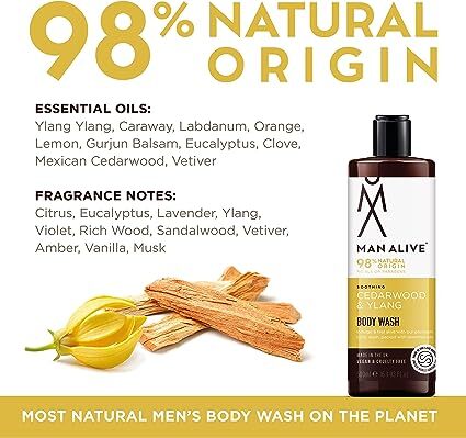 MAN ALIVE Shower Gel for Men, 500ml Body Wash & Face Wash 98% Natural ...