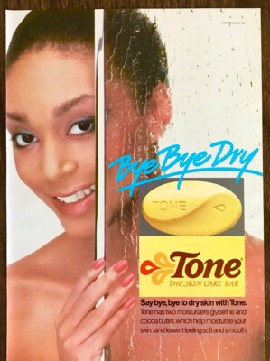 1985 Tone Skin Care Bar Soap PRINT AD Bye Bye Dry Woman in Shower | eBay