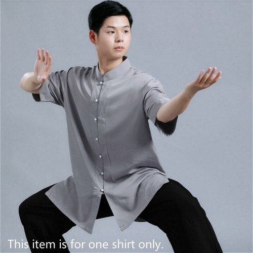 Men Kung Fu Shirt Tai Chi Short Sleeve Wushu Chinese Tang Top Martial ...