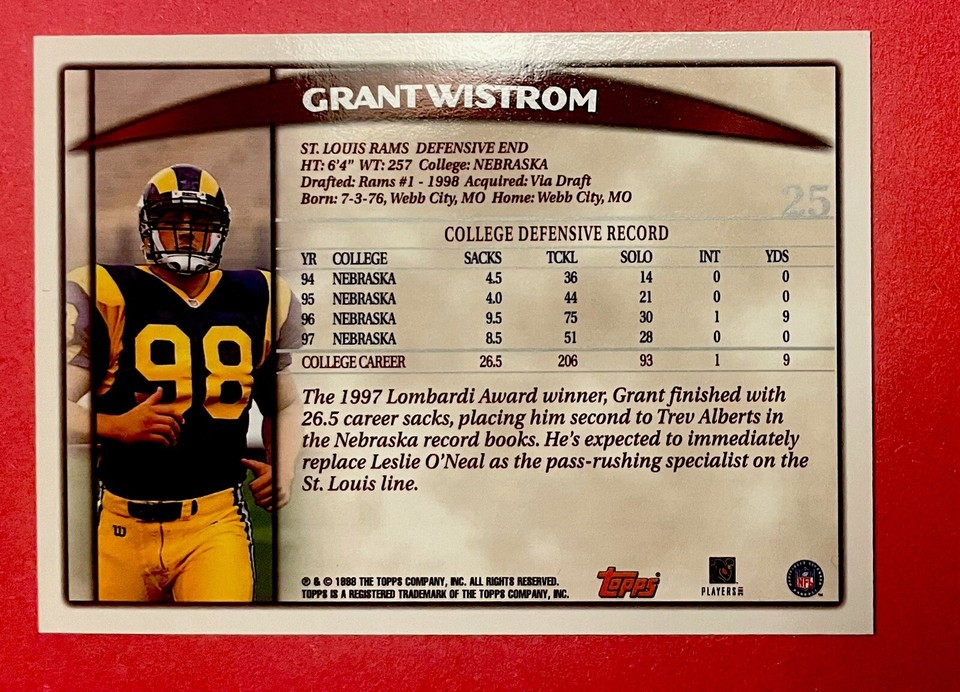 1998 Topps Season Opener Draft Picks Grant Wistrom #25 Rookie RC S14 | eBay