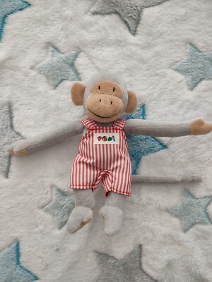 doudou peluche singe popi gris salopette raye rouge bayard 16cm | eBay