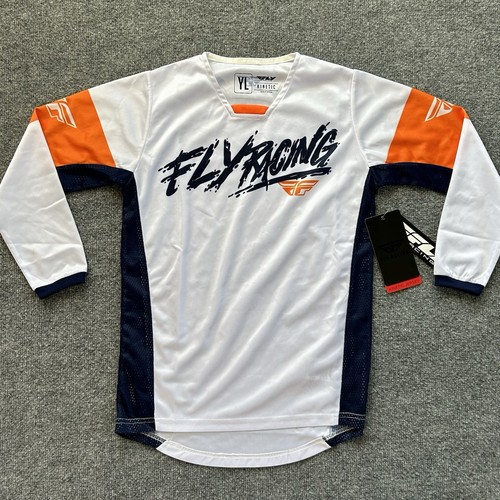 Fly Racing Shirt Boys Large White Kinetic Jersey Motocross MX Moto ...