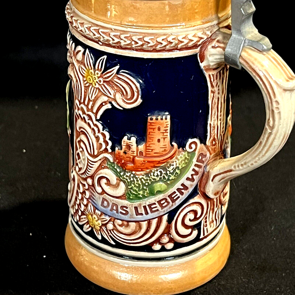 Vintage GERZ W. Germany Beer Lidded Stein FROH BEIM BIER DAS LIEBEN WIR ...