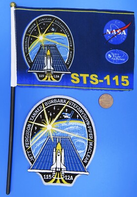 NASA PATCH & FLAG vtg STS-115 Space Shuttle ATLANTIS Internat'l Space ...