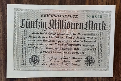 GERMAN FUNFZIG MILLIONEN 50,000,000 MARK 1923 REICHSBANKNOTE | eBay