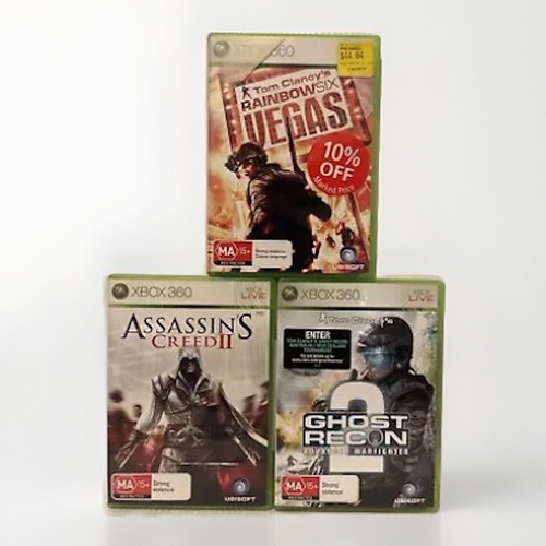 Xbox 360 3 Game Bundle Ghost Recon 2 Assassins Creed II Clancy Rainbow ...