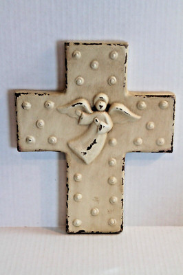 Ivory Distressed Angel Cross with Raised Dot Religious Wall Cross for ...