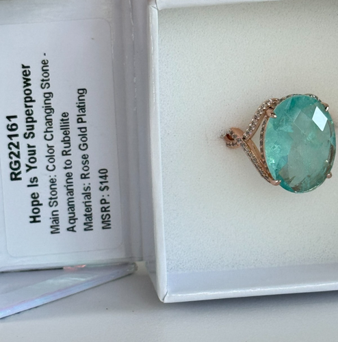 Bomb Party MHA Ring “Hope Is Your Superpower” Aquamarine-Rubellite Rose ...
