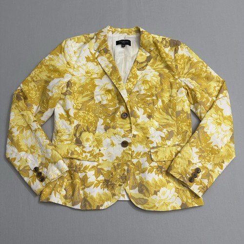 Talbots Blazer Jacket Womens 10 Petite Yellow Floral Cottagecore Single ...