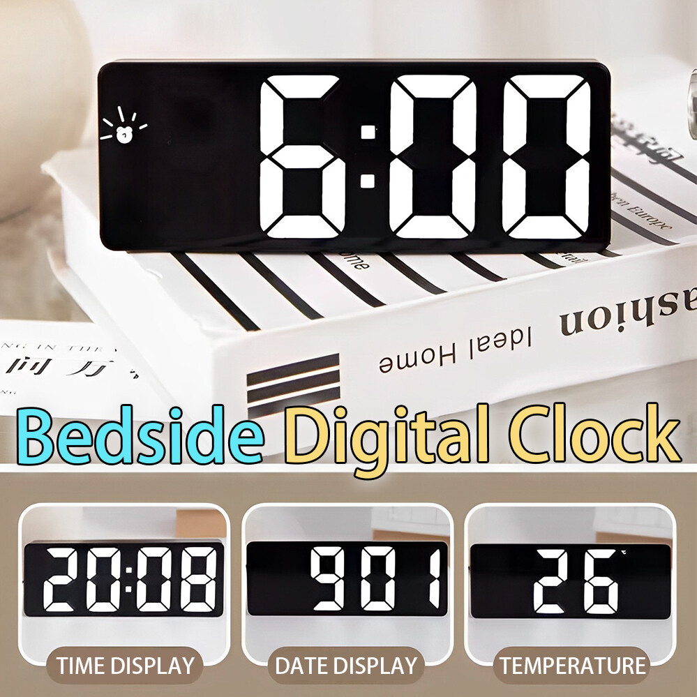 Bedside Digital Clock LED Display Desk Table Time Temperature Alarm ...