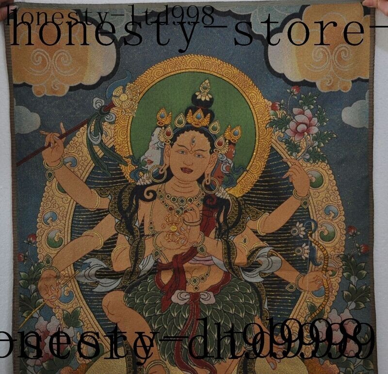 35"Tibet Silk Embroidery Art Tangka Leaf yui Bulmo goddess buddha ...