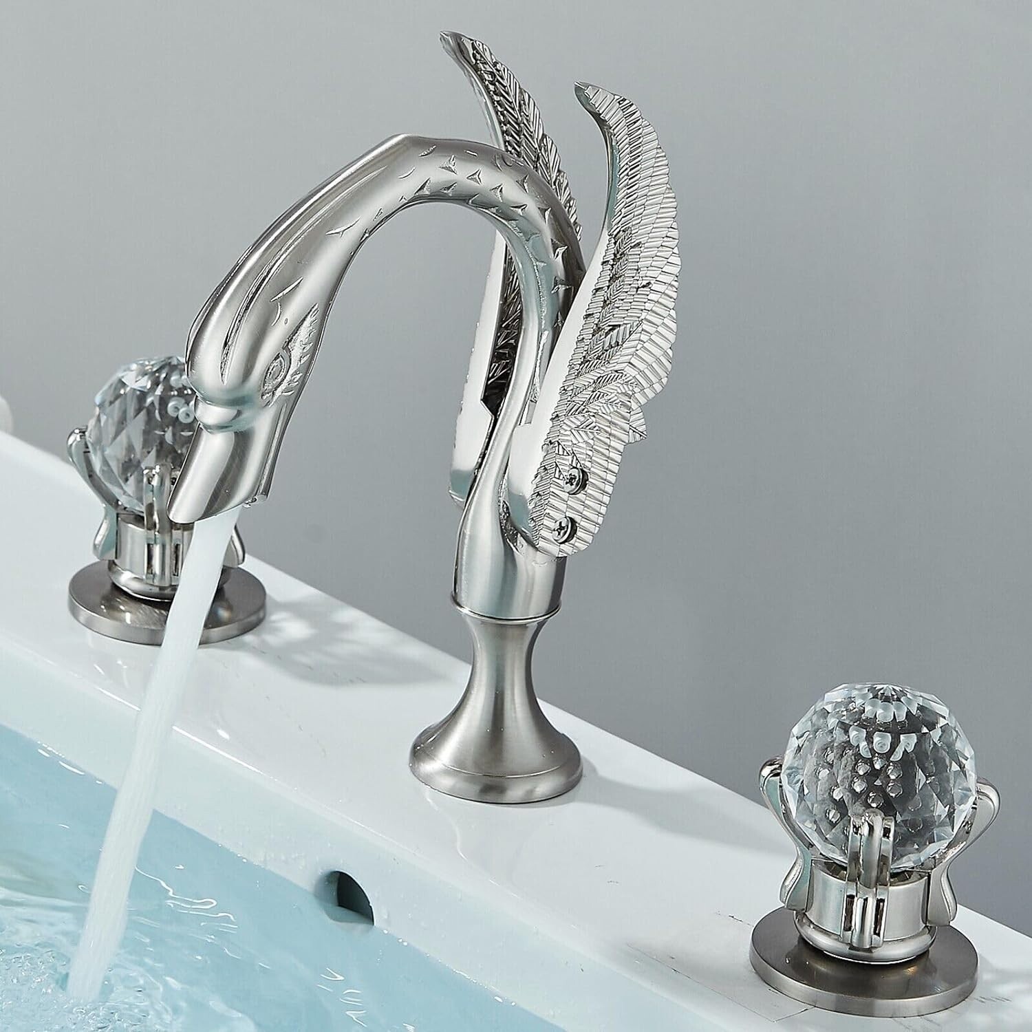 Waterfall Swan Bathroom Sink Faucet 3 Hole Dual Handles 8" Widespread ...