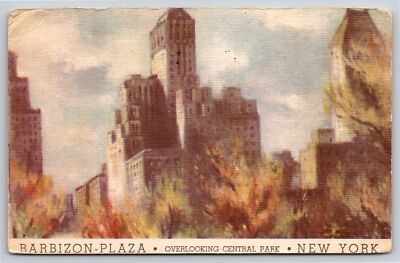 New York City~Barbizon Plaza Over Central Park~Vintage Linen Postcard ...