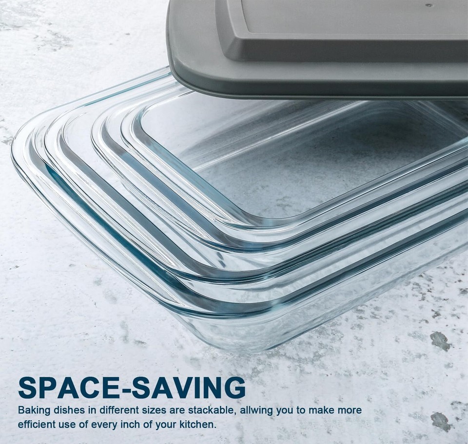 8-Piece Deep Glass Baking Dish Set w/Plastic lids Rectangular Glass ...