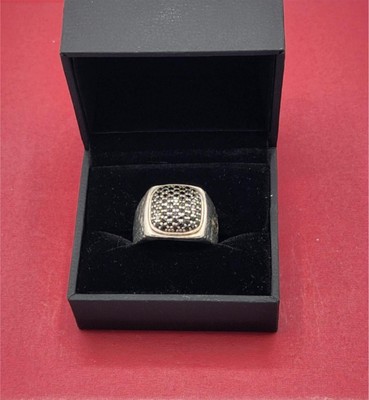 David Yurman black diamond pave and sterling silver signet ring mens 10 ...