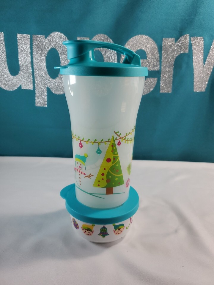 Tupperware Christmas Travel Tumbler And Click Snack Cup Elf Sleigh ...