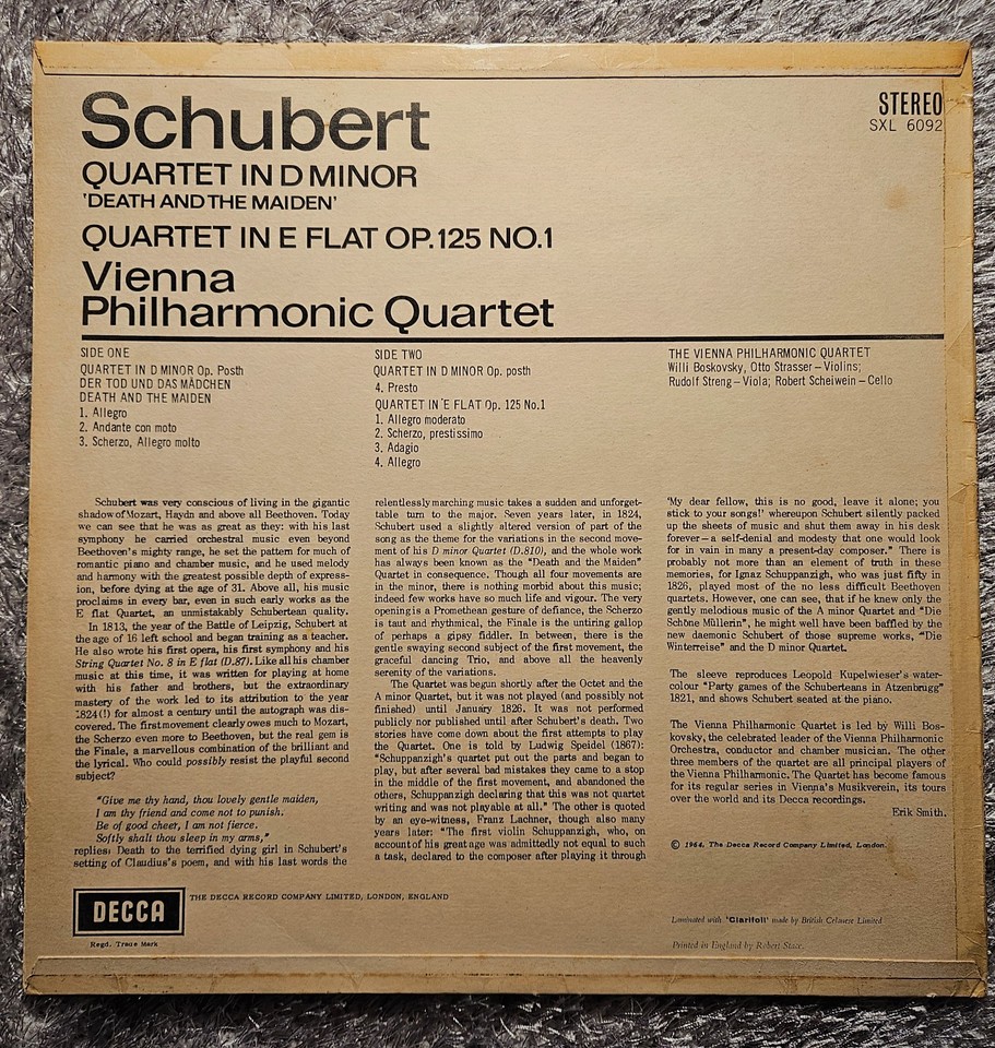VIENNA PHILHARMONIC QUARTET 'SCHUBERT. DEATH AND THE MAIDEN' WB. 1ST ...