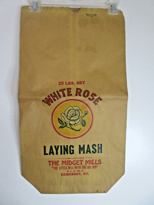 VINTAGE WHITE ROSE LAYING MASH PAPER BAG MIDGET MILLS SOMERSET KENTUCKY ...