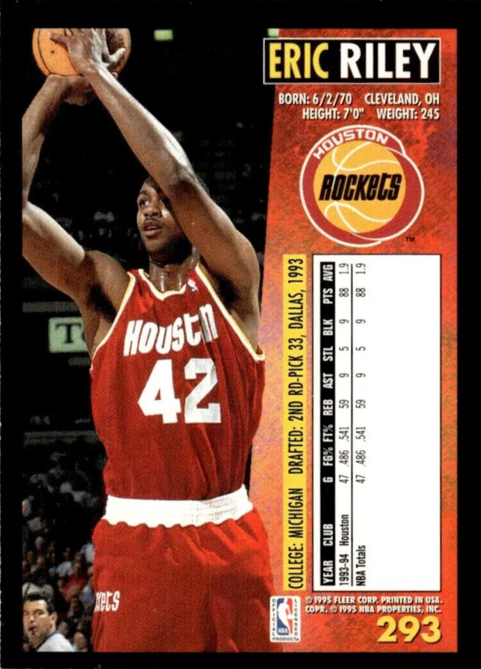 1994-95 Fleer Basketball Card #293 Eric Riley - Houston Rockets | eBay