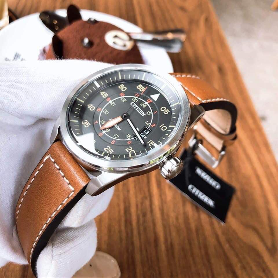 Citizen Avion Gray Dial Leather Band Men's Watch AW1361-10H | eBay