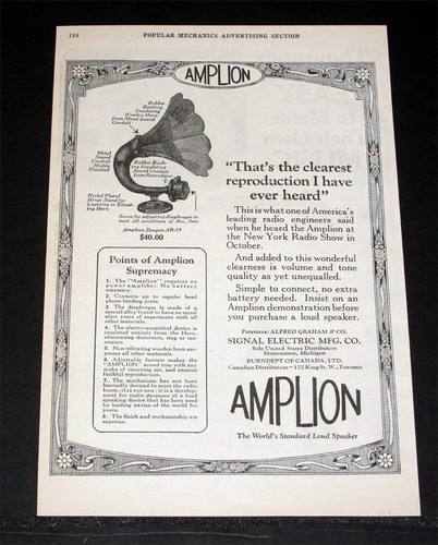 1924 OLD MAGAZINE PRINT AD, AMPLION LOUD SPEAKERS, CLEAREST ...