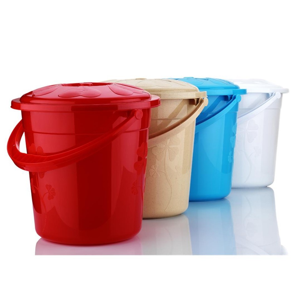 2x 5L/10L/15L/20L Coloured Plastic Bucket with Lid & Handle Storage ...