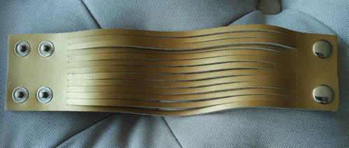 Guang Tong cuff bracelet gold-tone snap closure leather (?) used 8-1/2 ...