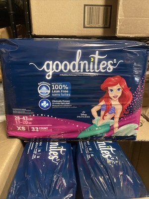 33 Count Goodnites Girl Night Time Underwear Size XS 3-5 Disney Little ...