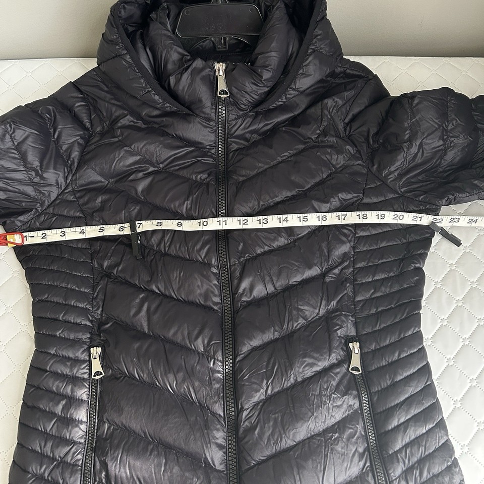 Andrew Marc New York Packable Down Jacket Women XL Black Hooded Puffer ...