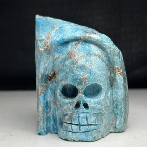 327g Natural Crystal Specimen.Blue Apatite. Hand-carved. The Skull.Gift ...