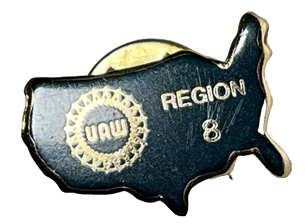 UAW Region 8 Auto Union USA Outline Hat Lapel Pin Tietac Black Vintage ...
