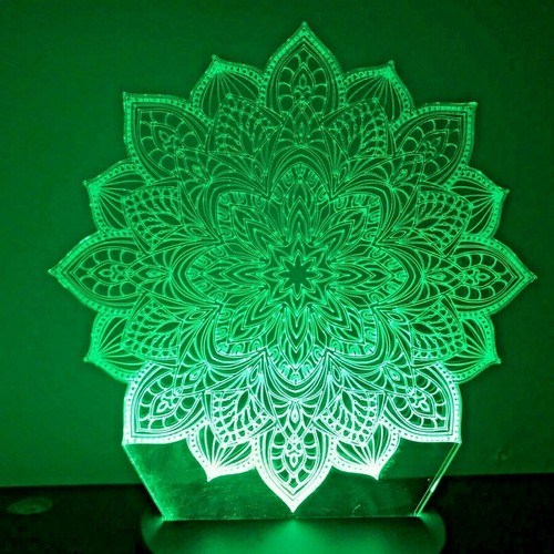 3D Acrylic LED Mandala Chakra Spiritual Gift 7 Colour Night Light Touch ...