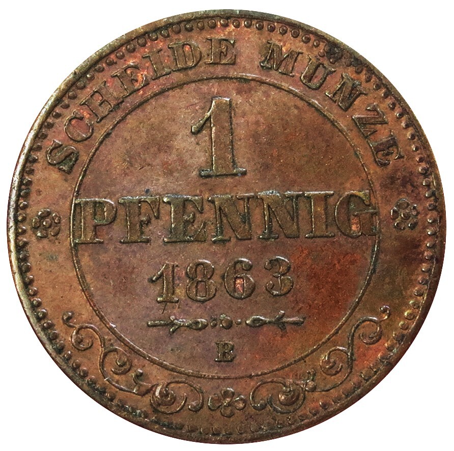 1863 B SAXONY-ALBERTINE GERMAN STATE PFENNIG COIN | eBay