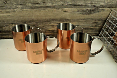 Lot Of 4 Absolut Mule Vodka Copper Metal Cup Mug 12 ounce New | eBay