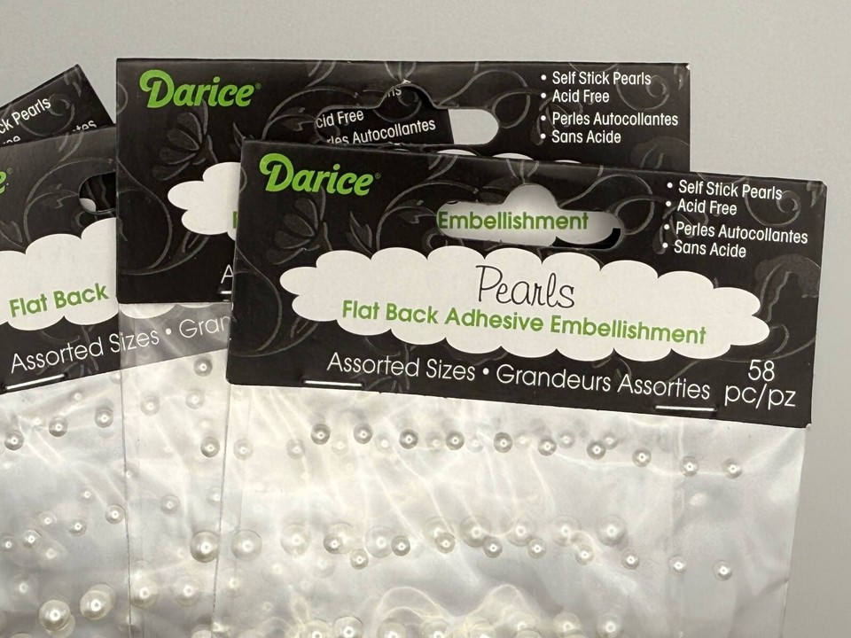 Darice Adhesive Pearls Flat Back, Pearl White, Assorted Sizes 58 Pcs (5 ...