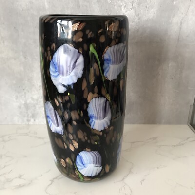 Murano Black Cased Glass Vase Multi Coloured Glass & Copper Inclusions ...