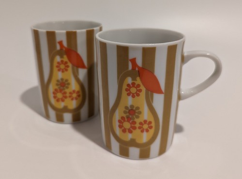 Pair of Vintage Mid Century Yellow Brown Orange Accent Striped Pear ...