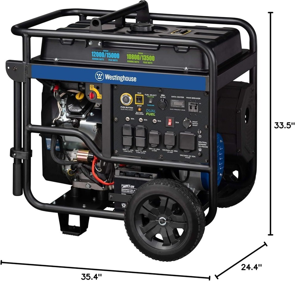 Westinghouse 18,000-W Portable Dual Fuel Gas Generator, Remote Start ...